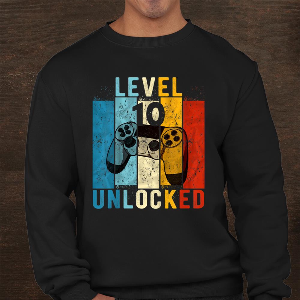 Kids Level 10 Unlocked Video Gamer 10 Year Old 10th Birthday Shirt ...