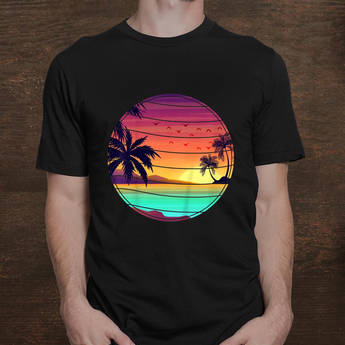 Retro Vintage Sunset Style Silhouette Summer Funny Design Shirt ...