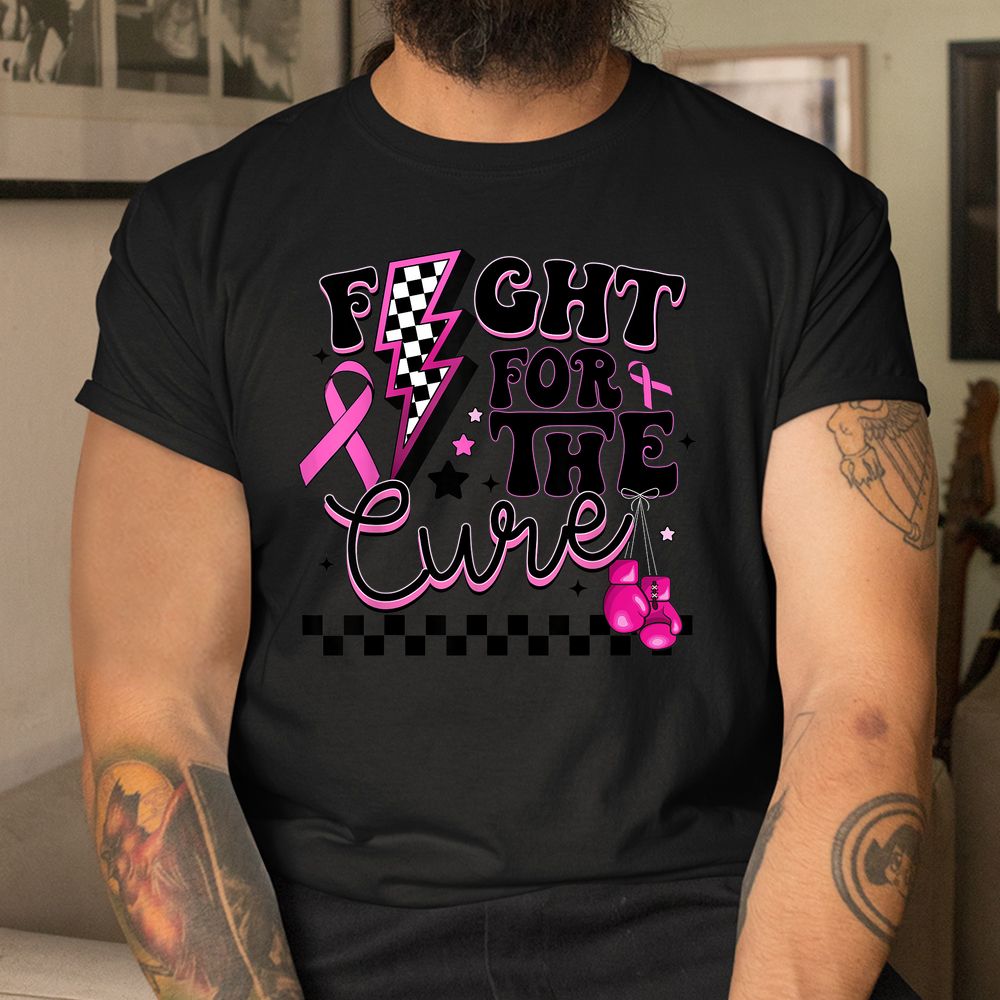 Checkered Lightning Breast Cancer Awareness Boxing Gloves Shirt ...