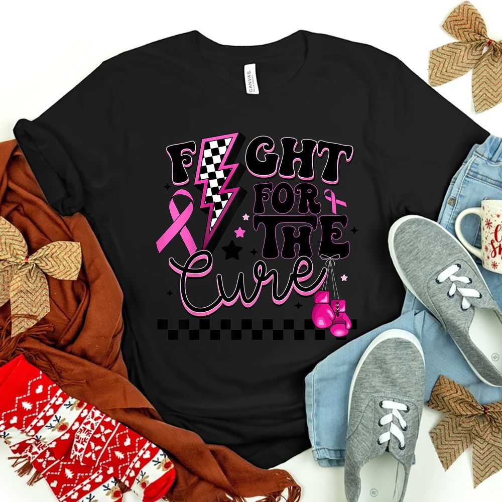 Checkered Lightning Breast Cancer Awareness Boxing Gloves Shirt ...