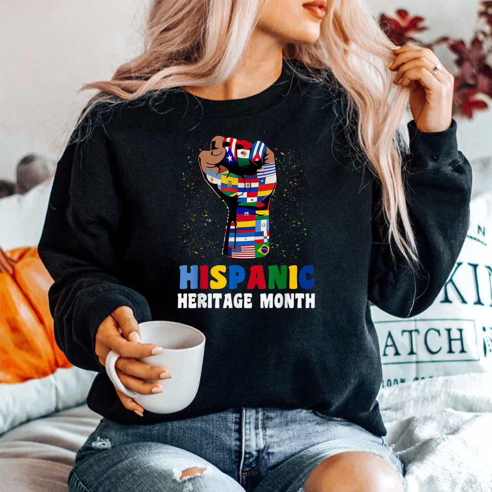 Hispanic Heritage Month Colorful Countries Flags Latinx Hand Shirt ...
