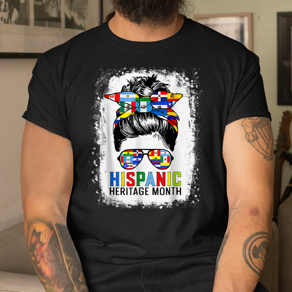National Hispanic Heritage Month Messy Bun Countries Flags Shirt